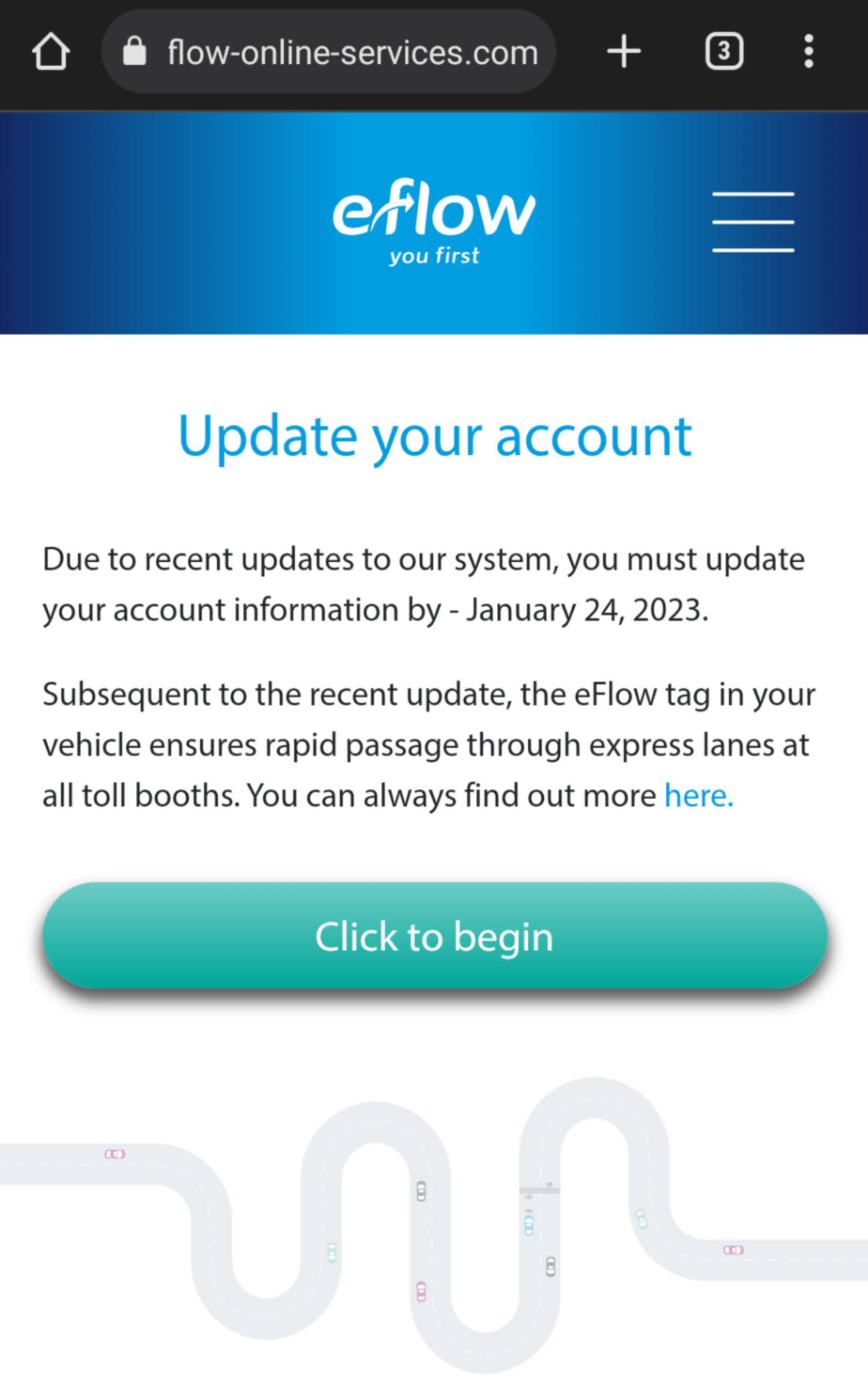 eFlow text message scam. - L2 Cyber Security Solutions